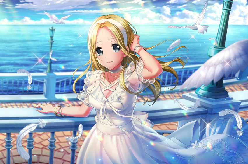 Safebooru - 1girl bird blonde hair blue eyes blush d4dj dress feathers ...