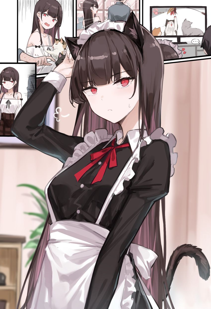 Safebooru - ... 1girl 7gao animal ear fluff animal ears apron bangs bare shoulders black dress ...