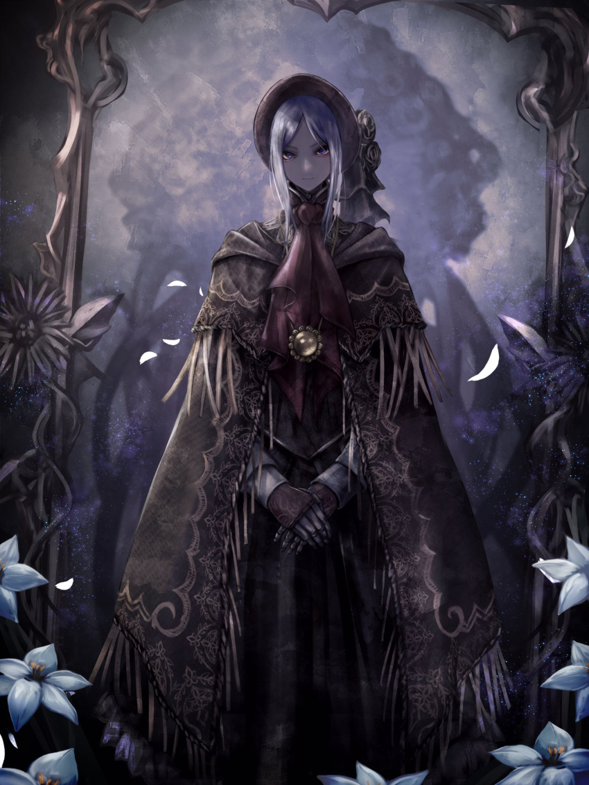 Safebooru - 1girl ascot bangs bloodborne bonnet cloak doll joints dress flower gloves haikei (le ...