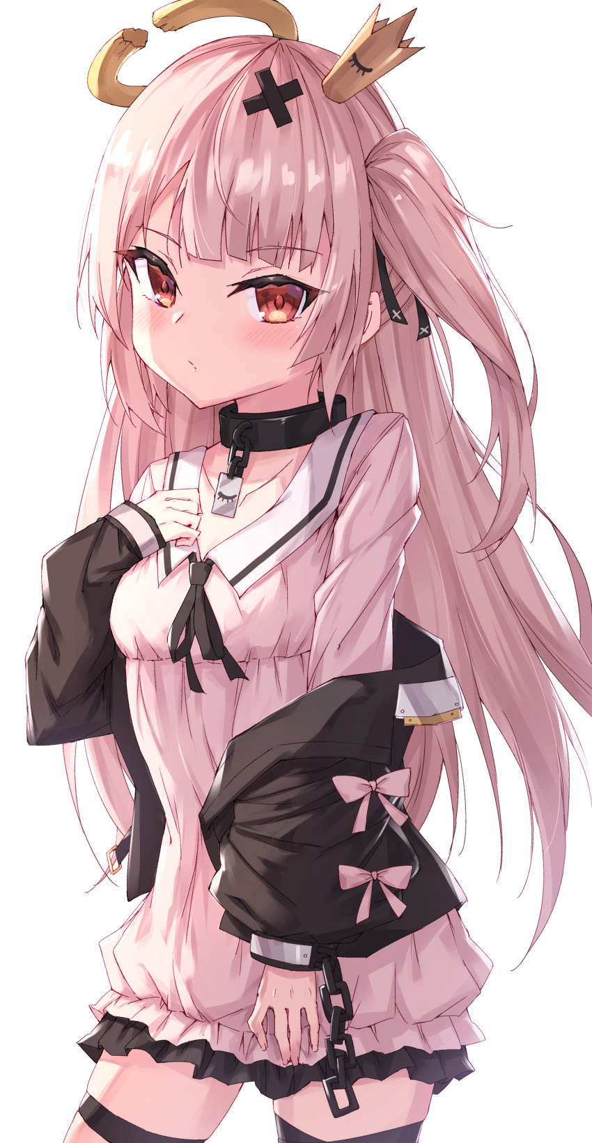 Safebooru - 1girl absurdres bangs black jacket breasts broken halo ...