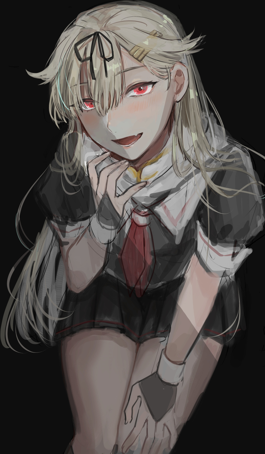 Safebooru - 1girl absurdres bangs black background black gloves black serafuku black skirt ...