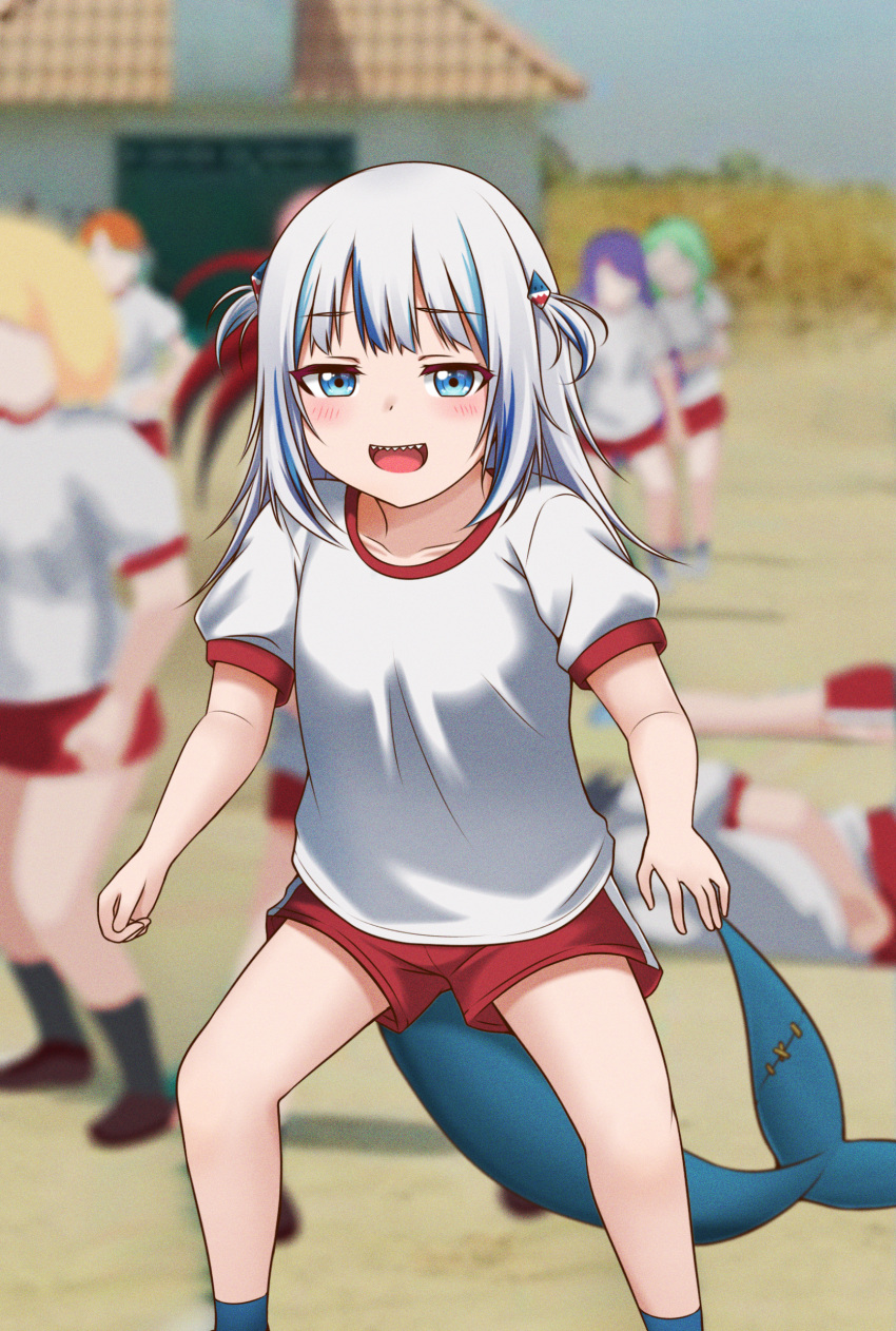 Safebooru - 6+girls absurdres bangs blue eyes blue hair blunt bangs blurry blurry background ...