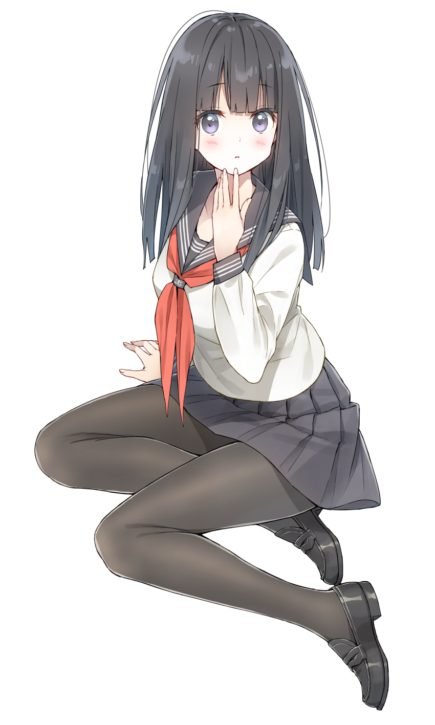 Safebooru - 1girl absurdres bangs black footwear black hair black legwear black sailor collar ...