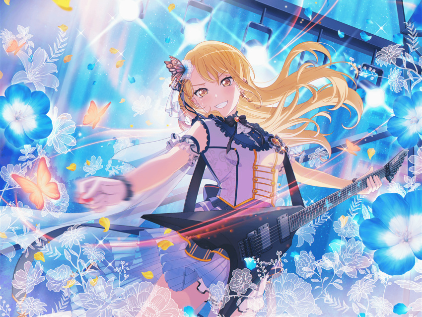 Safebooru - bang dream! blonde hair dress guitar kirigaya touko long hair red eyes smile | 3712407