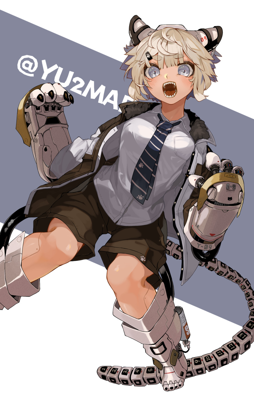 Safebooru - 1girl absurdres blonde hair blue necktie breast pocket breasts claws dutch angle ...