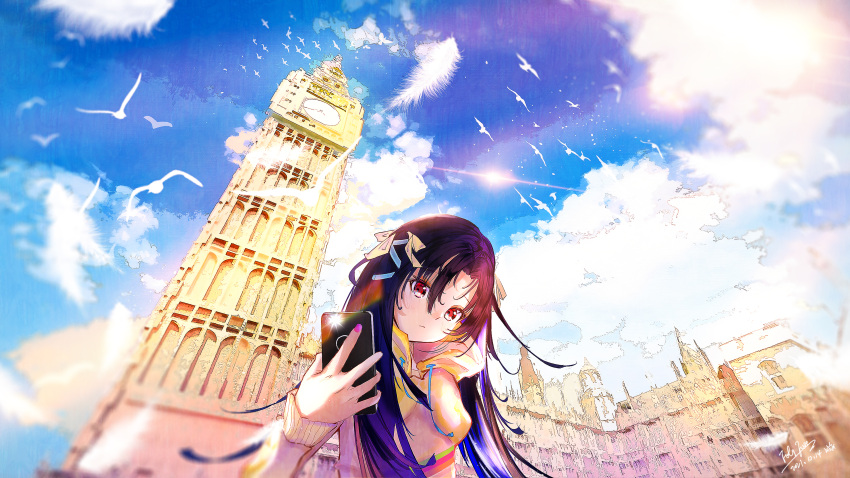 Safebooru - 1girl absurdres bangs bird black hair breasts clock clock ...