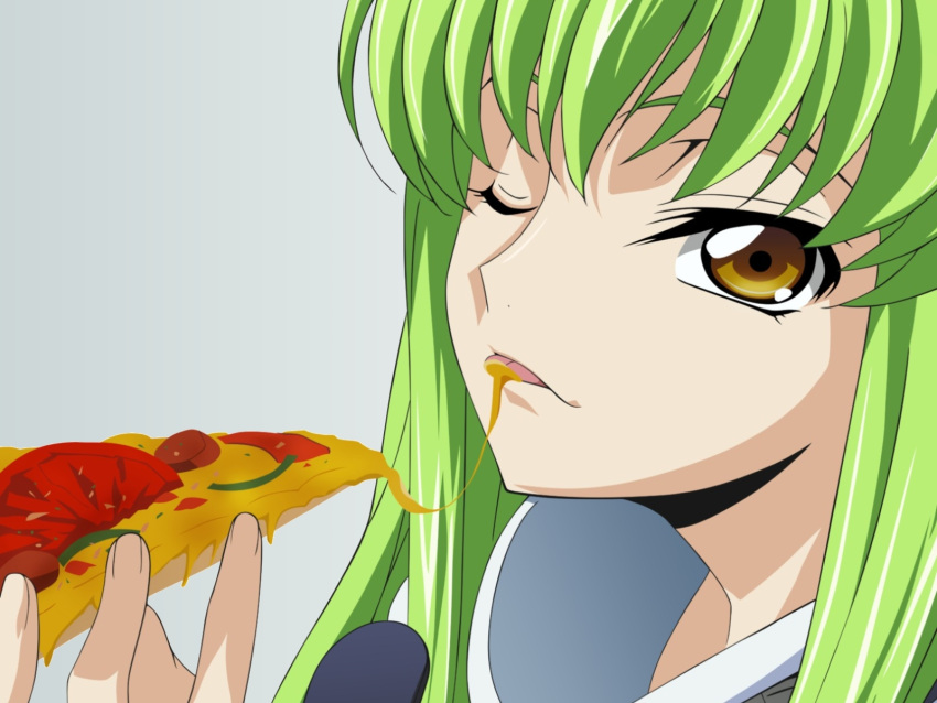 Safebooru - cc code geass green hair long hair pizza hut wink yellow ...