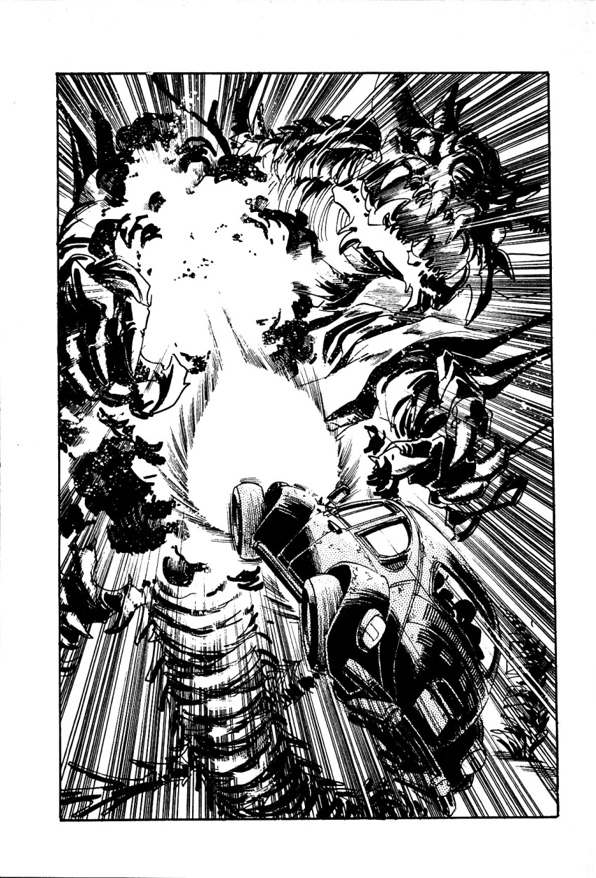 Safebooru - ariel (novel) car claws explosion greyscale ground vehicle ...