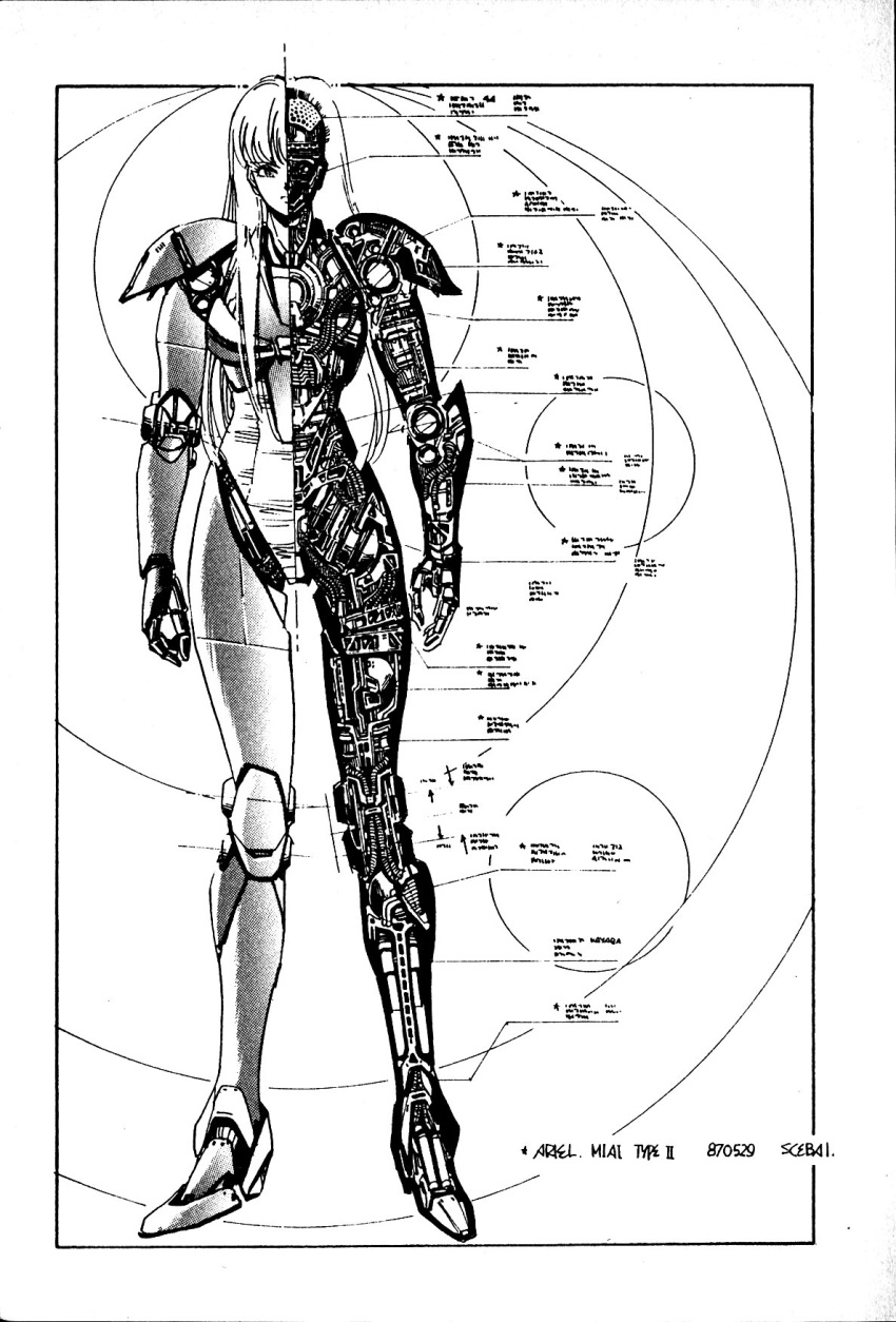 Safebooru - ariel (mecha) ariel (novel) bangs cross-section greyscale ...