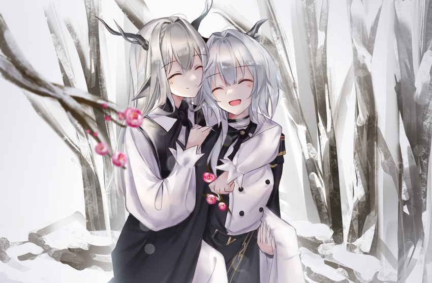 Safebooru - 0 (znanimo) 2girls alina (arknights) animal ears arknights bare tree black dress ...