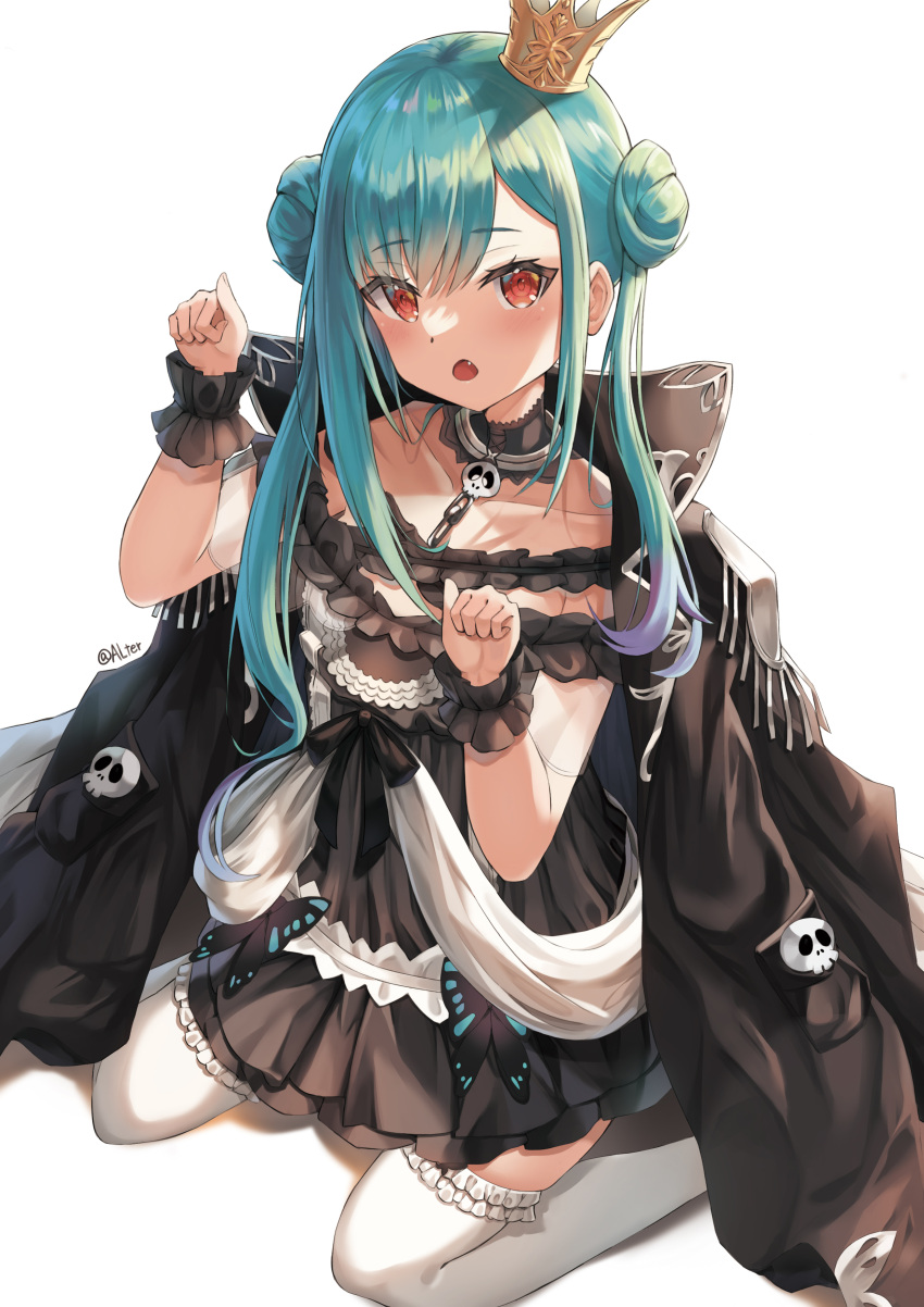 Safebooru - 1girl absurdres alter (kxk7357) aqua hair bangs black choker black coat black dress ...