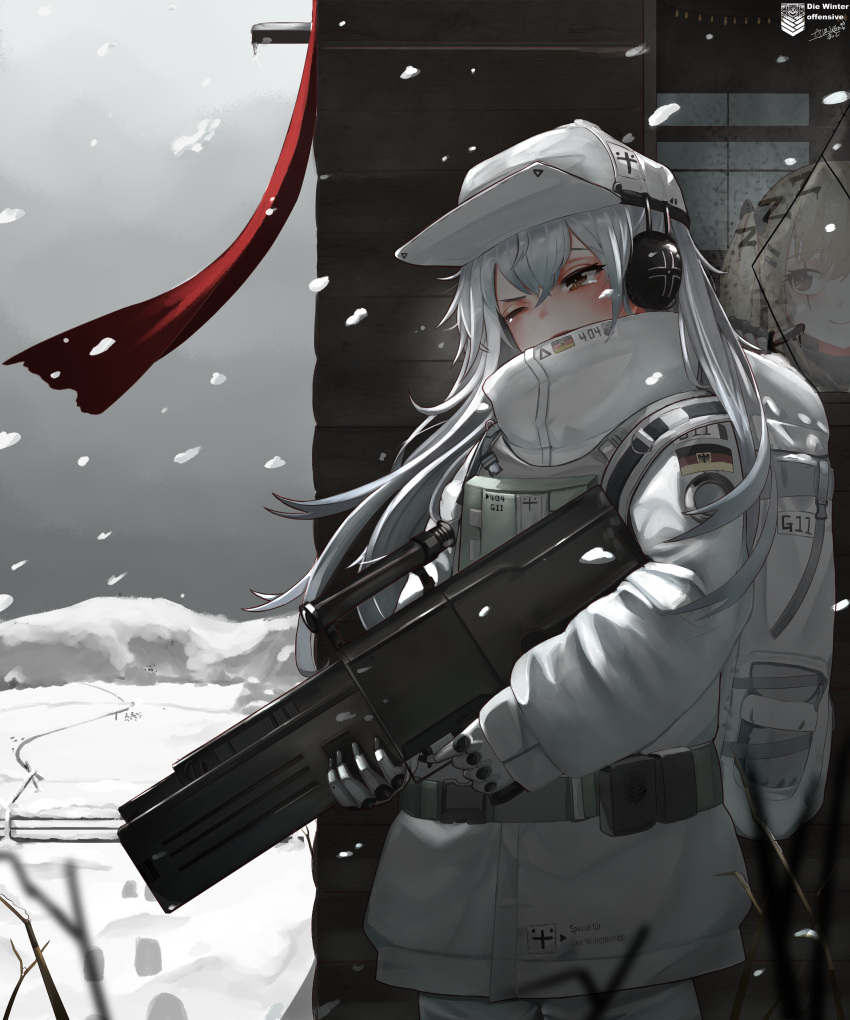 Safebooru - 2girls absurdres assault rifle brown eyes brown hair g11 ...