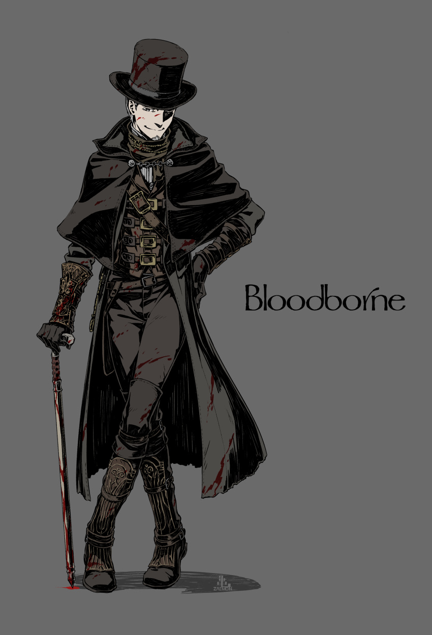 Safebooru - 1boy absurdres bangs black capelet black coat black headwear blood blood on clothes ...