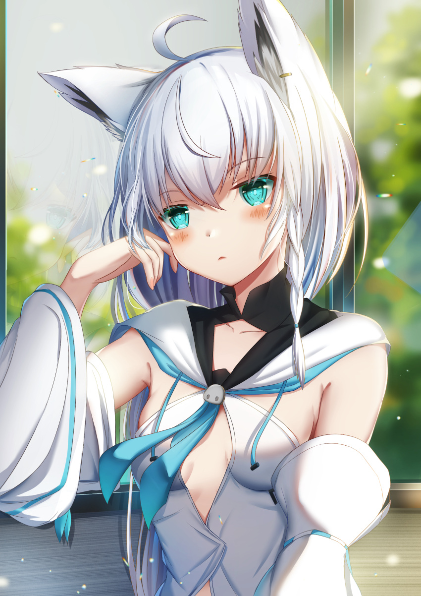 Safebooru - 1girl absurdres ahoge animal ear fluff animal ears arm rest bangs blue neckerchief ...