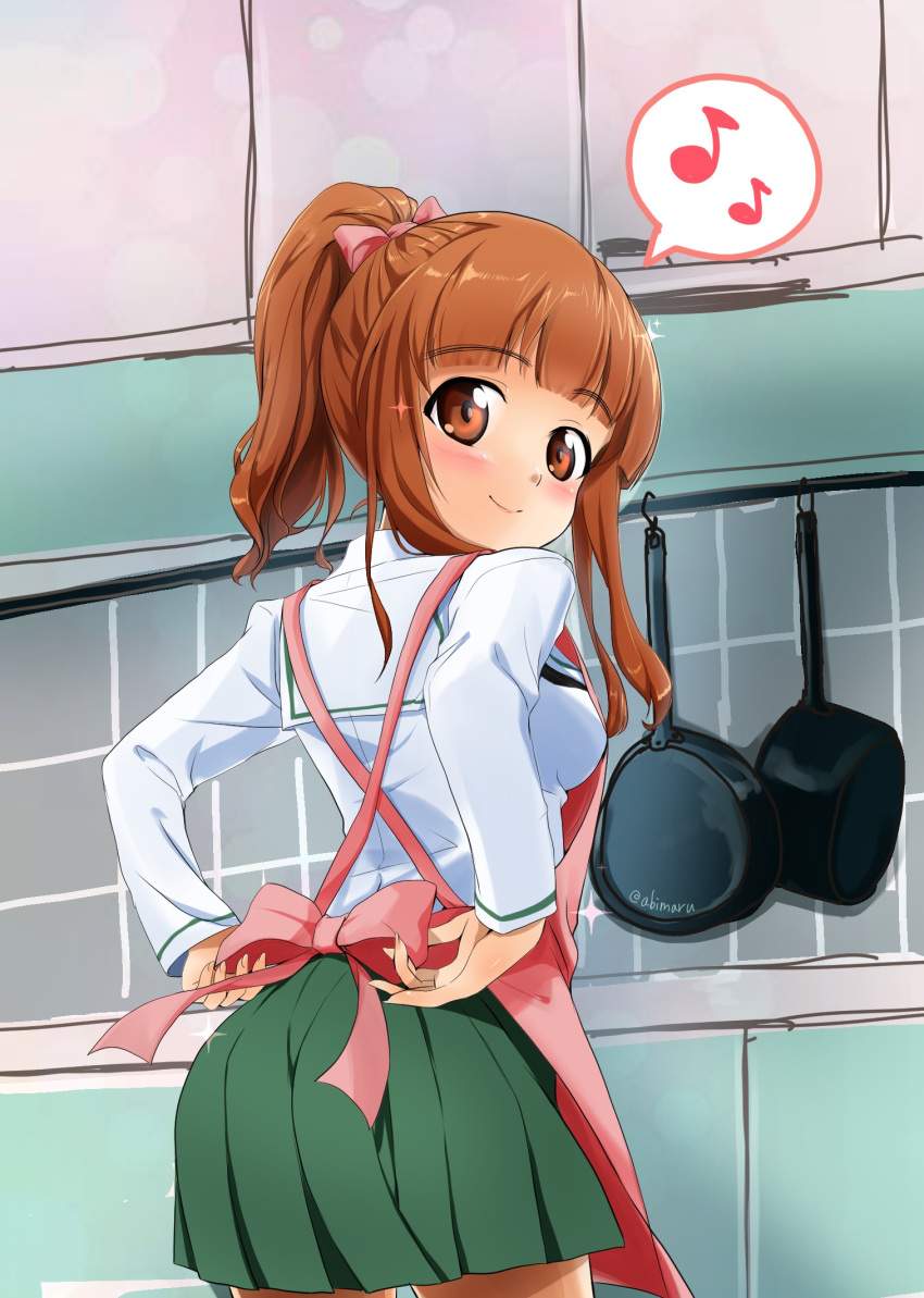 Safebooru - 1girl abimaru gup apron bangs blouse blunt bangs blush closed mouth commentary ...