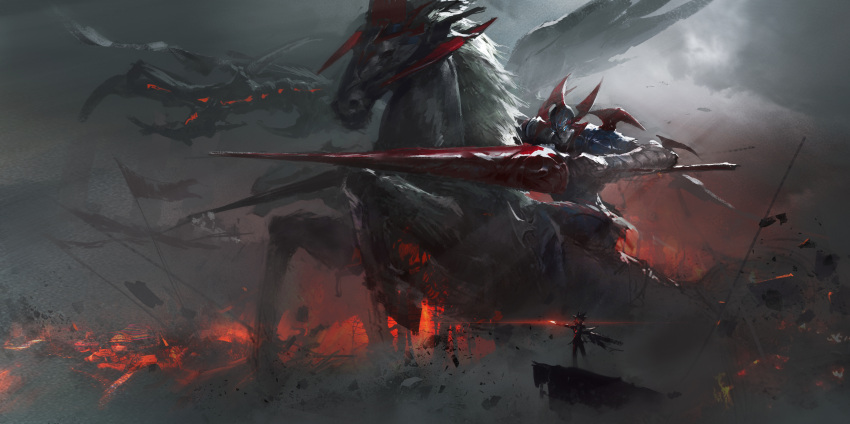 Safebooru - 2boys absurdres banner barding battlefield blue eyes ...