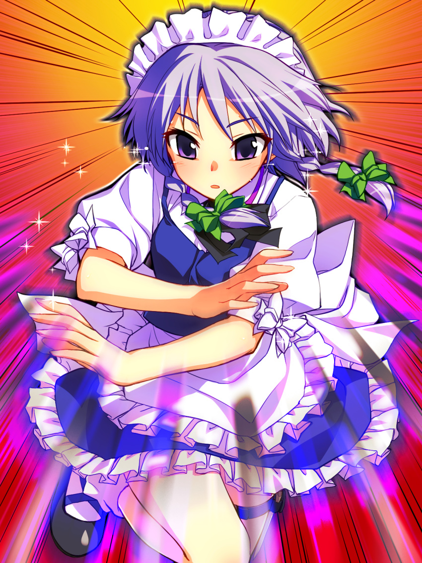 Safebooru - attack bow braid hair bow highres izayoi sakuya knife maid ...