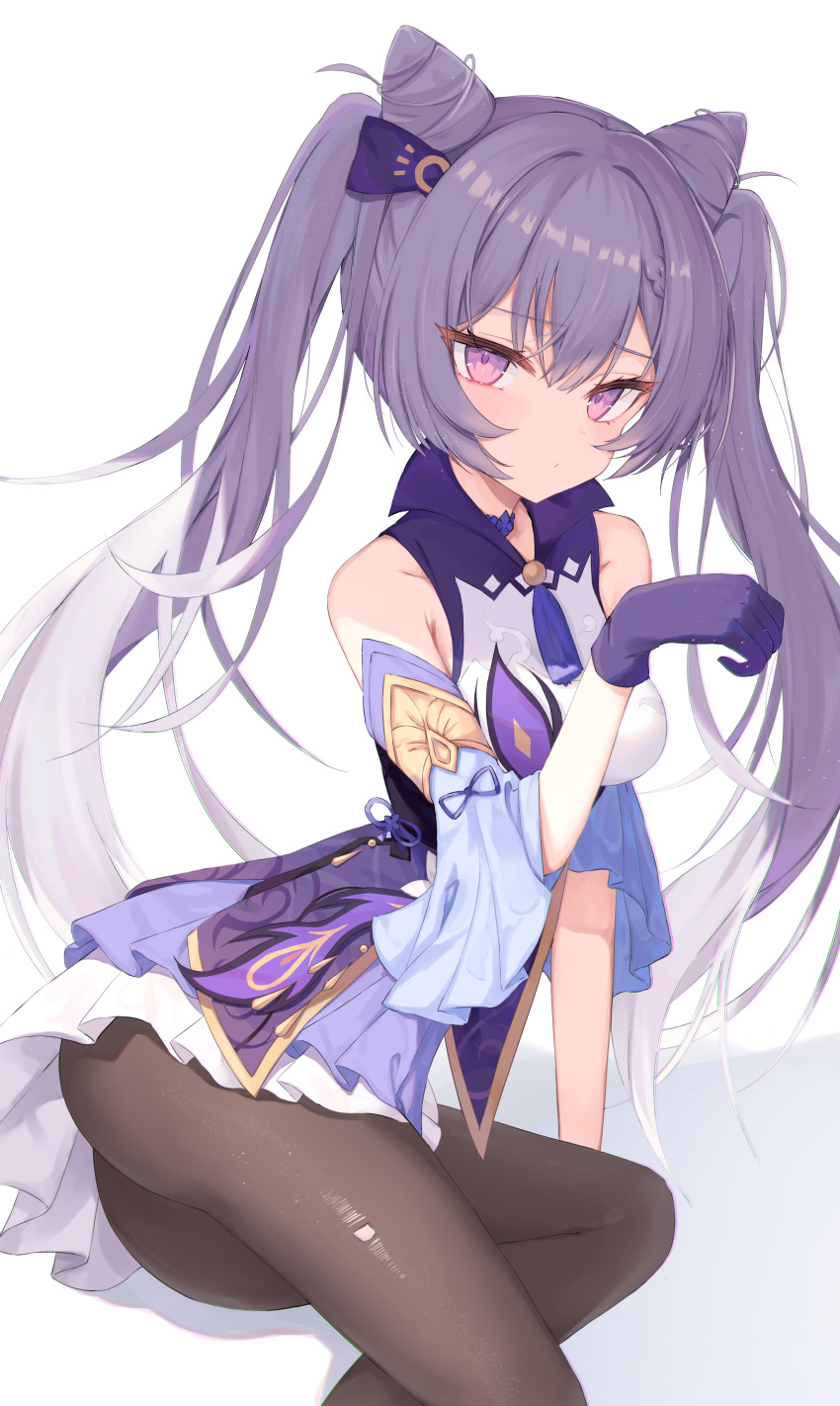 Safebooru - 1girl absurdres bare shoulders black legwear blush detached sleeves double bun dress ...