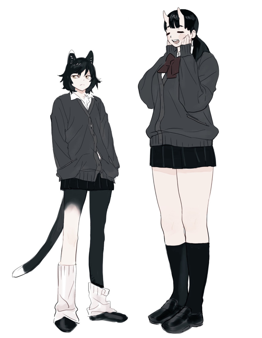 Safebooru - 2girls animal ears black fur black hair black legwear black skirt cat ears cat girl ...