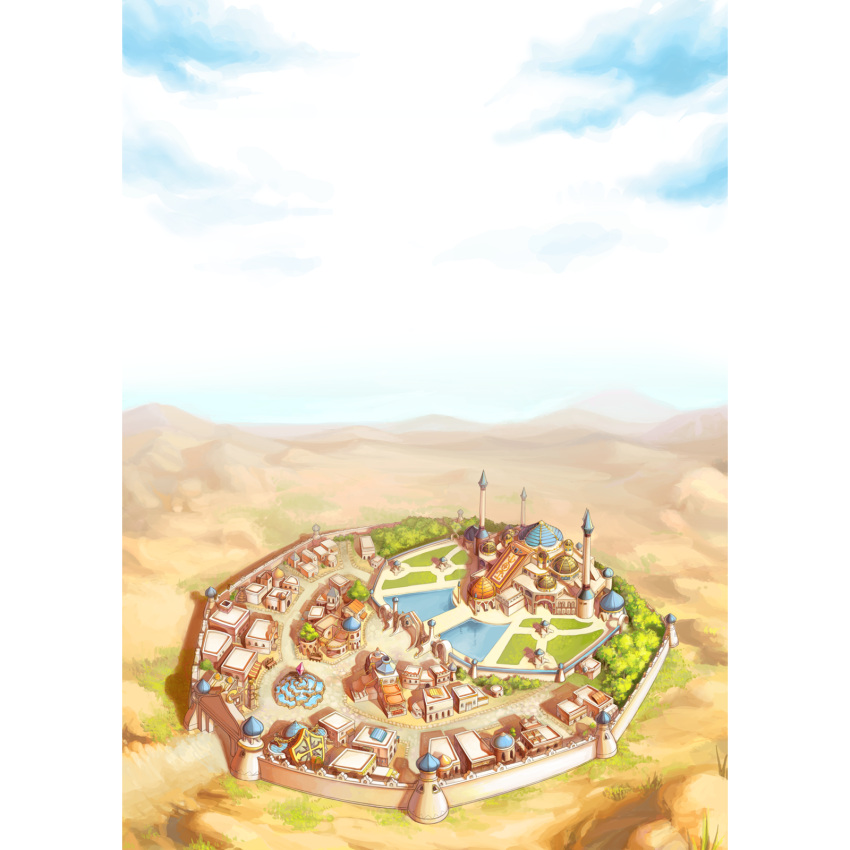Safebooru - artist request blue sky border castle clouds desert ...