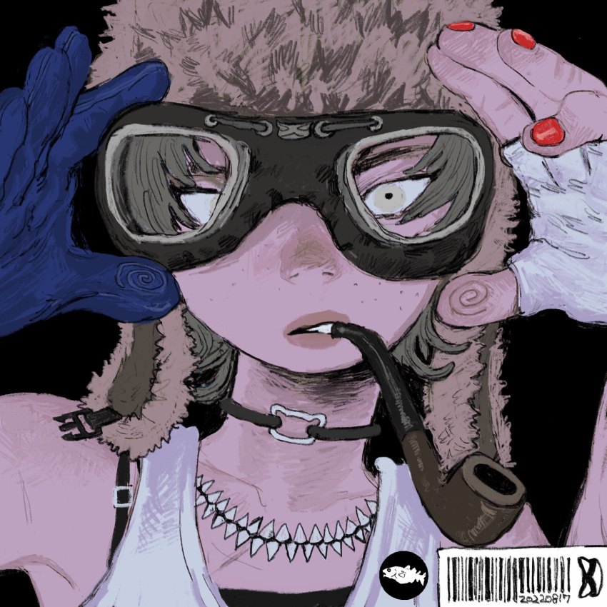 Safebooru 1girl Asymmetrical Gloves Barcode Black Background Blue 8440