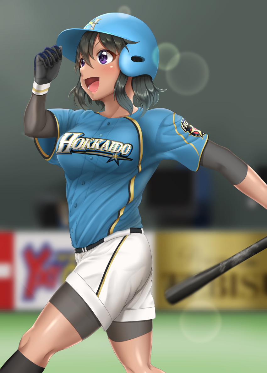 Safebooru - absurdres alternate costume baseball bat baseball helmet black gloves black socks ...