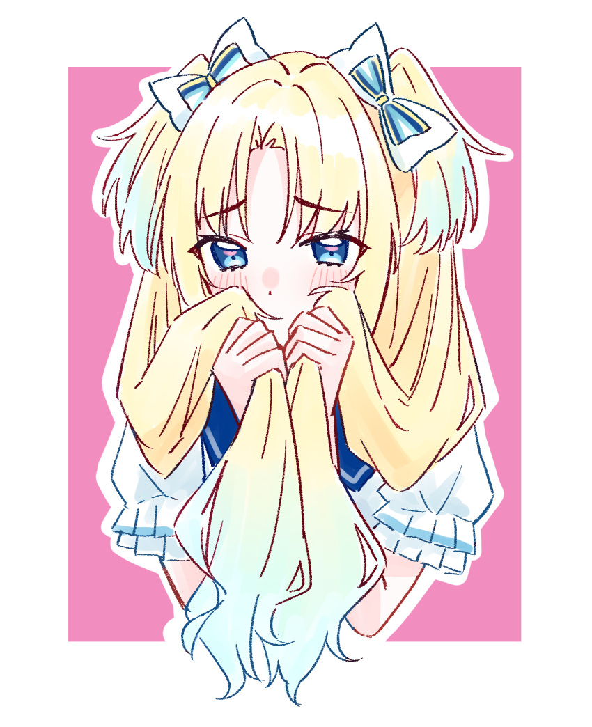 Safebooru - 1girl 365 days (love live!) blonde hair blue bow blue eyes blue hair blush border ...