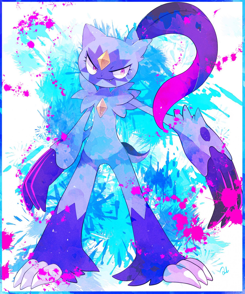 Safebooru - :3 blue background blue border border claws eyelashes fang ...