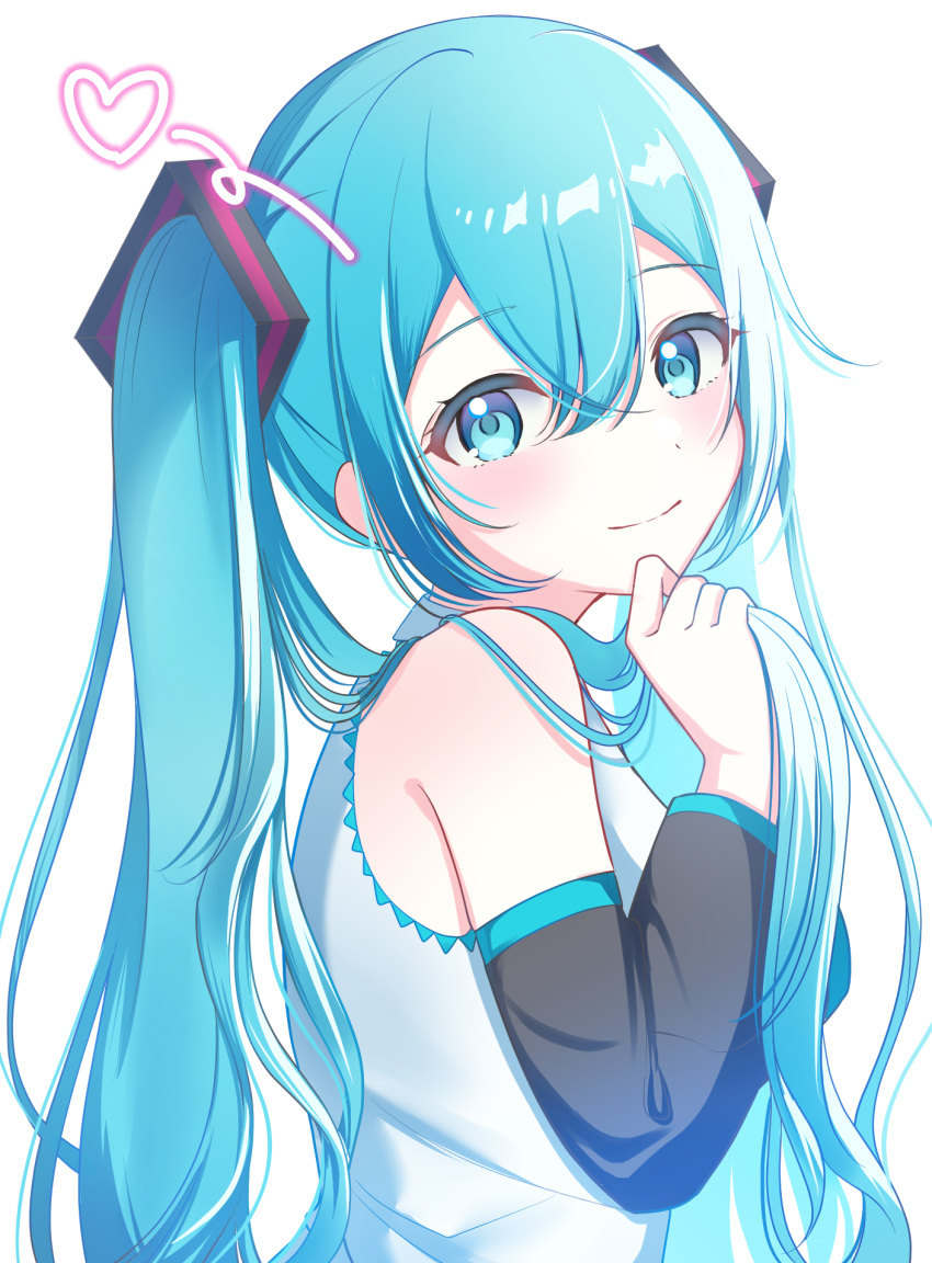 Safebooru - 1girl aqua eyes aqua hair bare shoulders collared shirt detached sleeves double ...