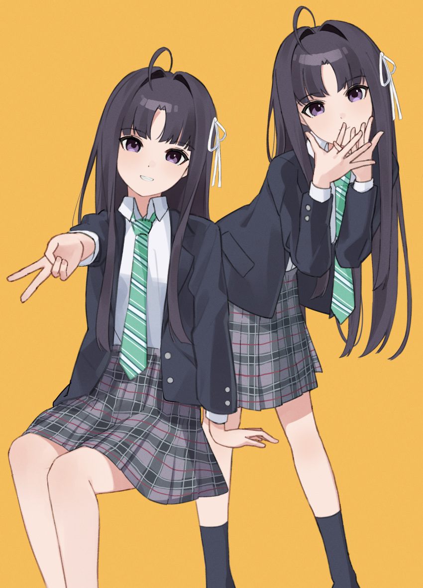 Safebooru - 1girl absurdres ahoge arm support awa subaru black hair black jacket black socks ...