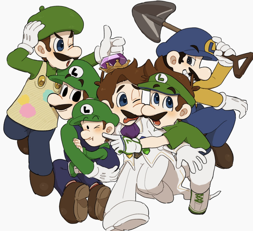 Safebooru - 1boy apron baby luigi blue overalls brown hair crown facial ...