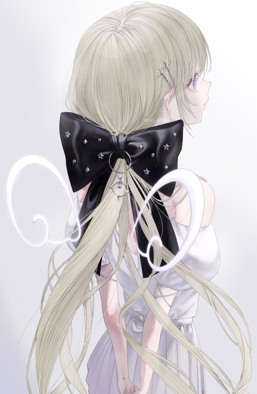 Safebooru - 1girl absurdres bare shoulders black bow blonde hair bow cross hair ornament ...