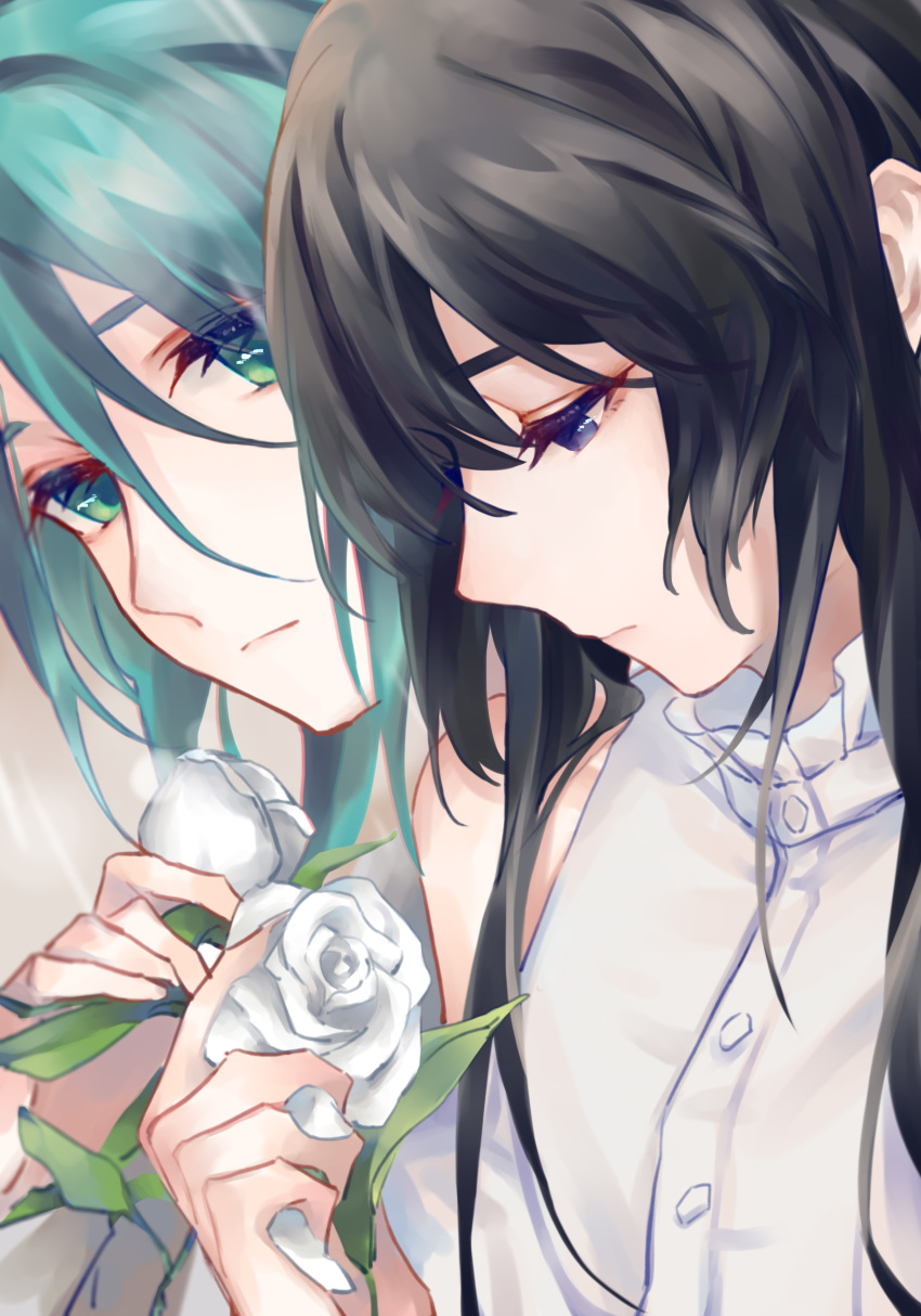 Safebooru - 2girls absurdres bang dream! black hair blue hair closed mouth commentary dress ...