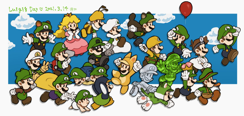 Safebooru - 1boy baby luigi balloon bee mario blue overalls brown hair cat luigi cloud luigi ...