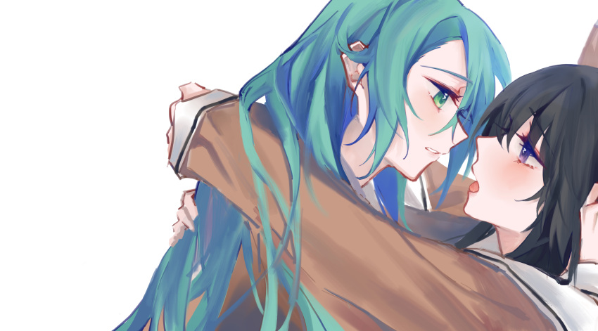 Safebooru - 2girls absurdres aqua hair bang dream! black hair commentary couple eye contact ...