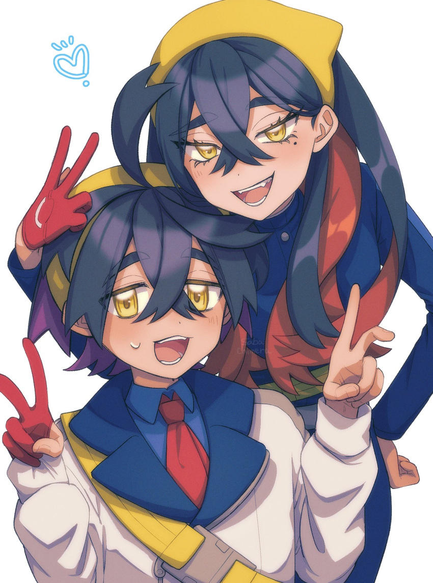 Safebooru - 1boy 1girl black hair blue shirt blush brother and sister carmine (pokemon) collared ...