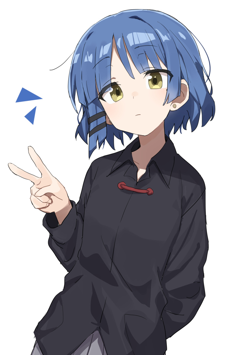 Safebooru - 1girl absurdres arm behind back black shirt blue hair blush bocchi the rock! closed ...