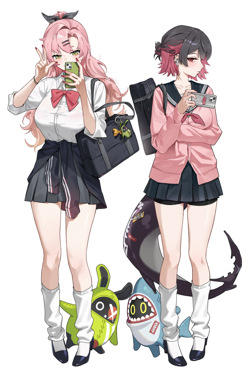 Safebooru - 2girls absurdres alternate costume alternate hairstyle bag bike shorts under skirt ...