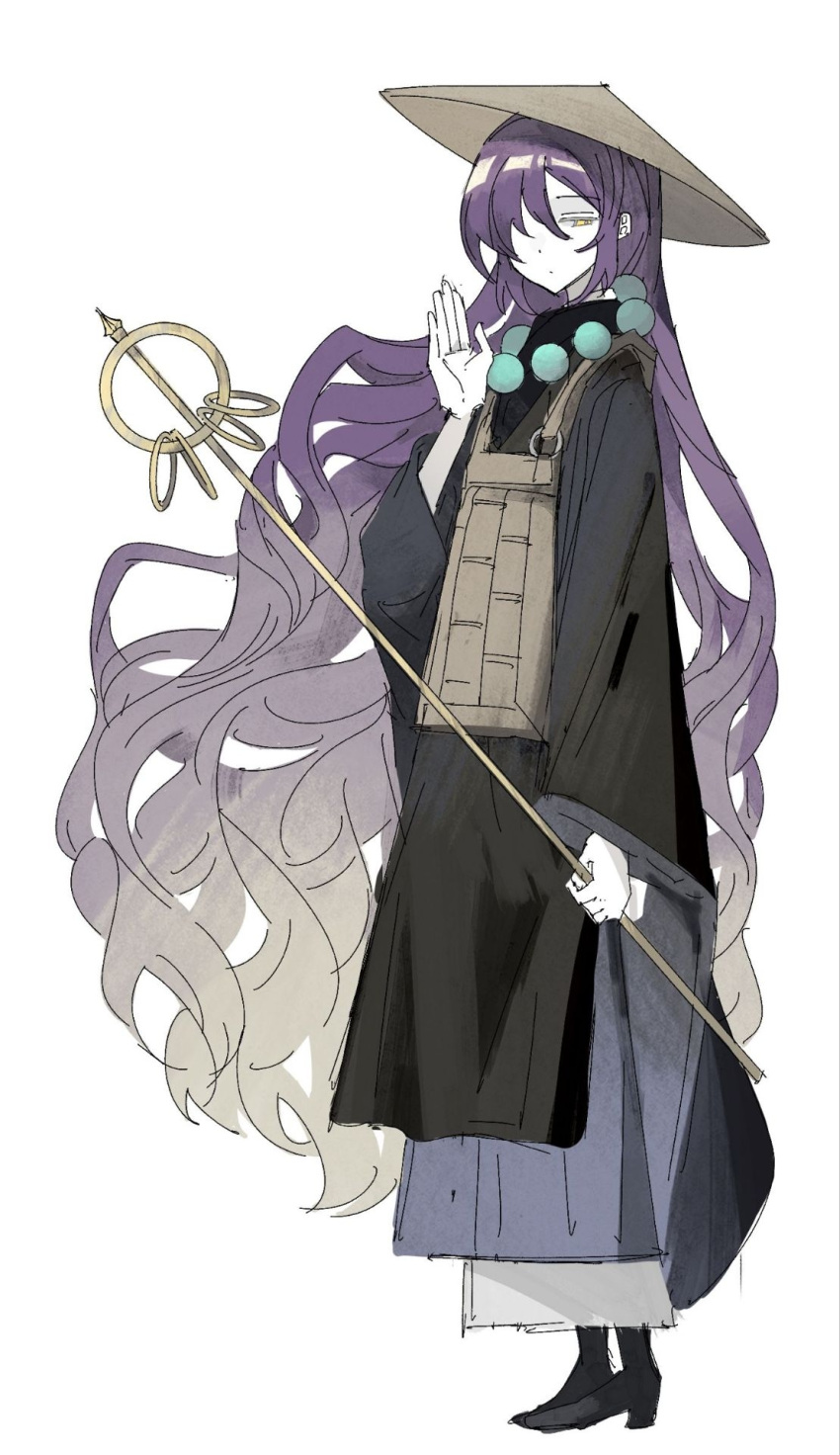 Safebooru - 1girl ajirogasa bead necklace beads black footwear brown eyes brown hair brown hat ...