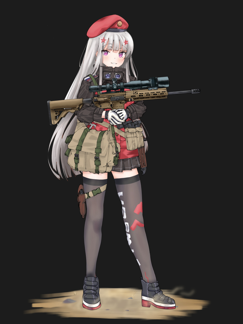 Safebooru - 1girl absurdres bag beret black background black footwear ...