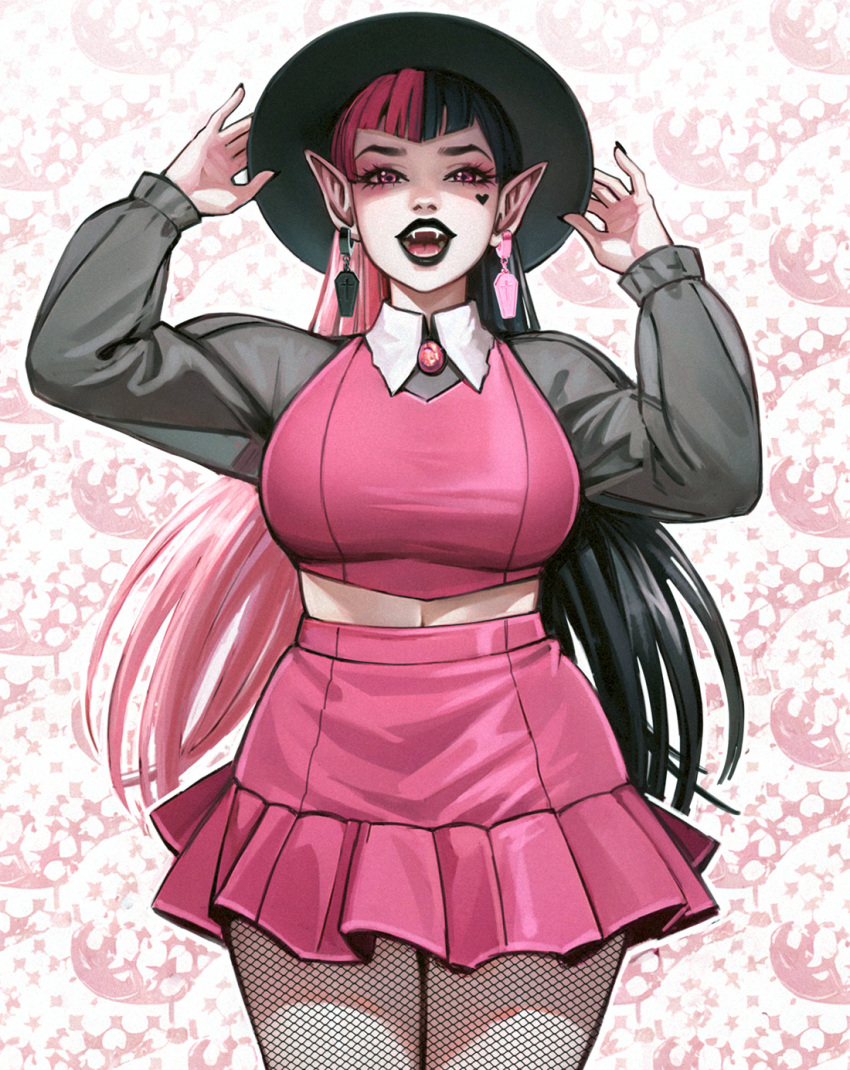 Safebooru - 1girl adelheid (moschiola) adjusting clothes adjusting headwear black hair black hat ...