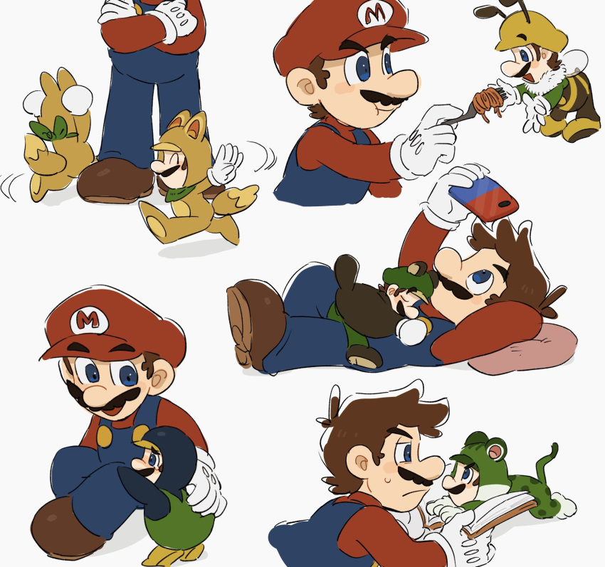 Safebooru - 2boys bee mario blue overalls brown hair cat luigi facial ...