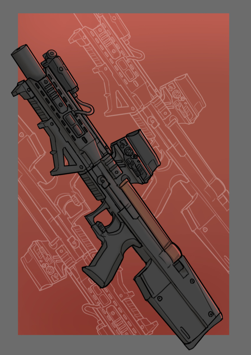 Safebooru - absurdres border brown background commentary english commentary grey border gun ...