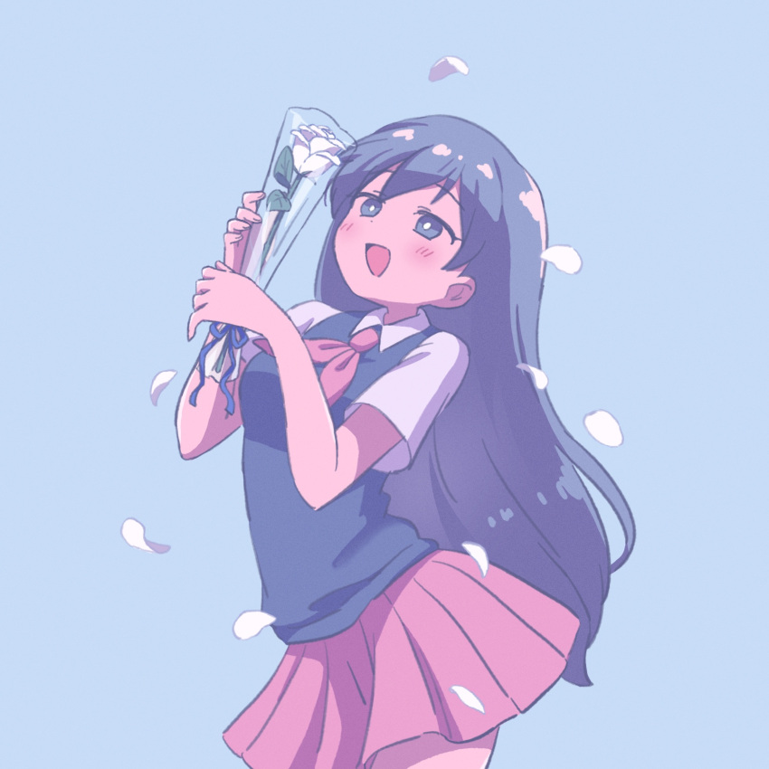 Safebooru - 1girl arched back blue background blue eyes blue hair blue sweater vest collared ...