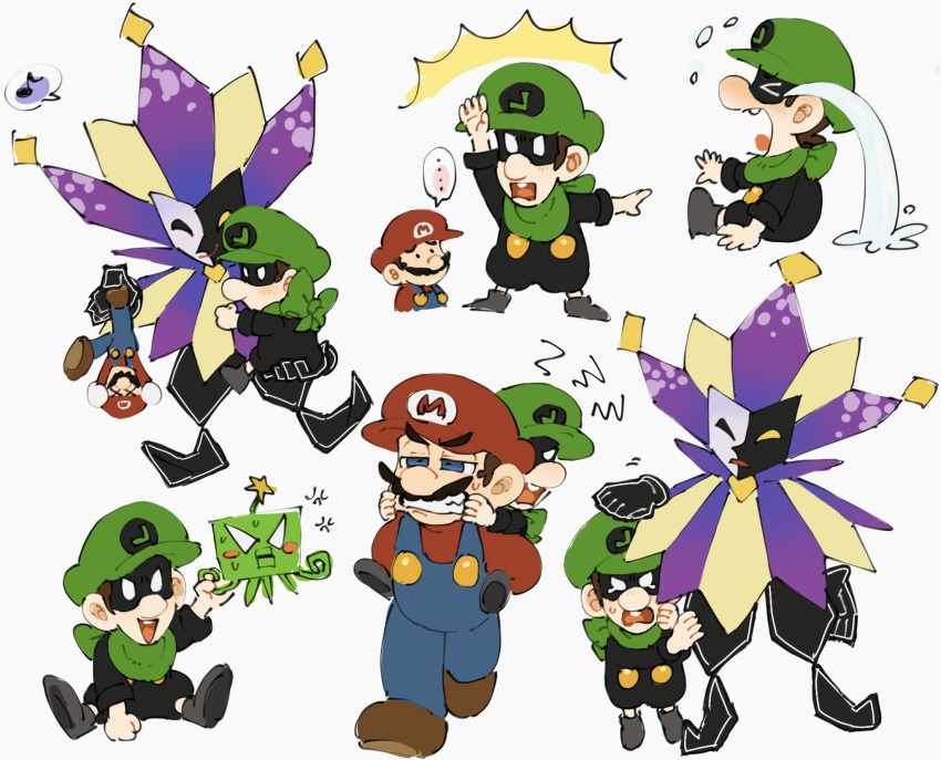 Safebooru - 3boys baby luigi blue overalls brown hair dimentio facial ...