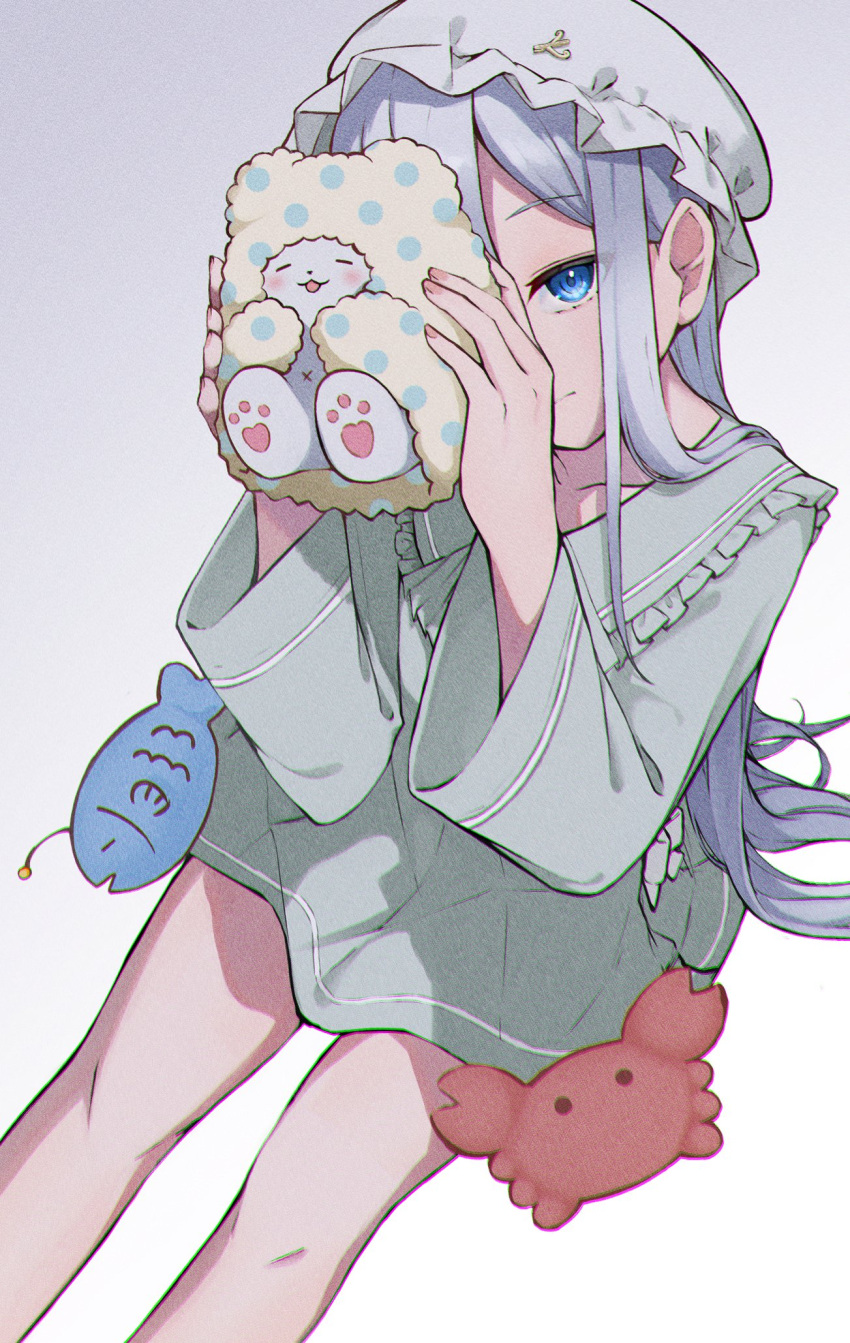 Safebooru - 1girl animal animal hood blue eyes coelacanth (ken1984) commentary dress feet out of ...