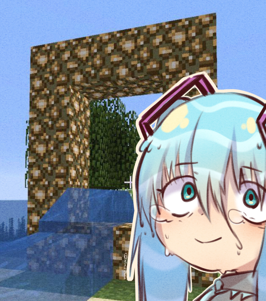 Safebooru - 1girl absurdres aether portal (meme) aqua hair blue eyes ...