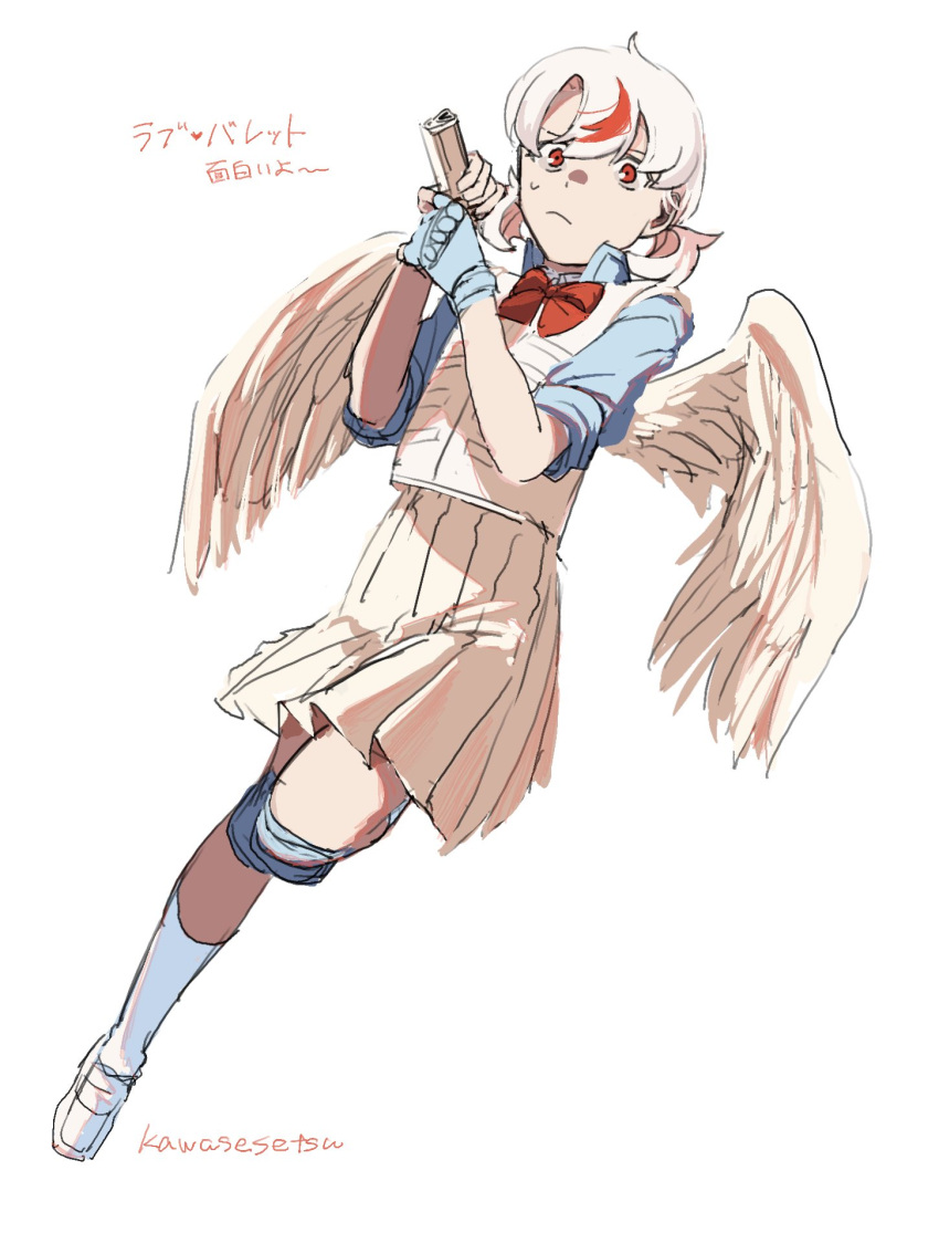 Safebooru - angel wings artist name bulletproof vest gun highres holding holding gun holding ...