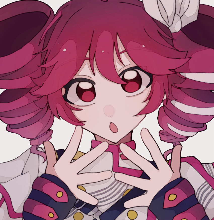 Safebooru - 1girl :o agyo (ikayaki5252) drill hair hair ribbon hands up ...