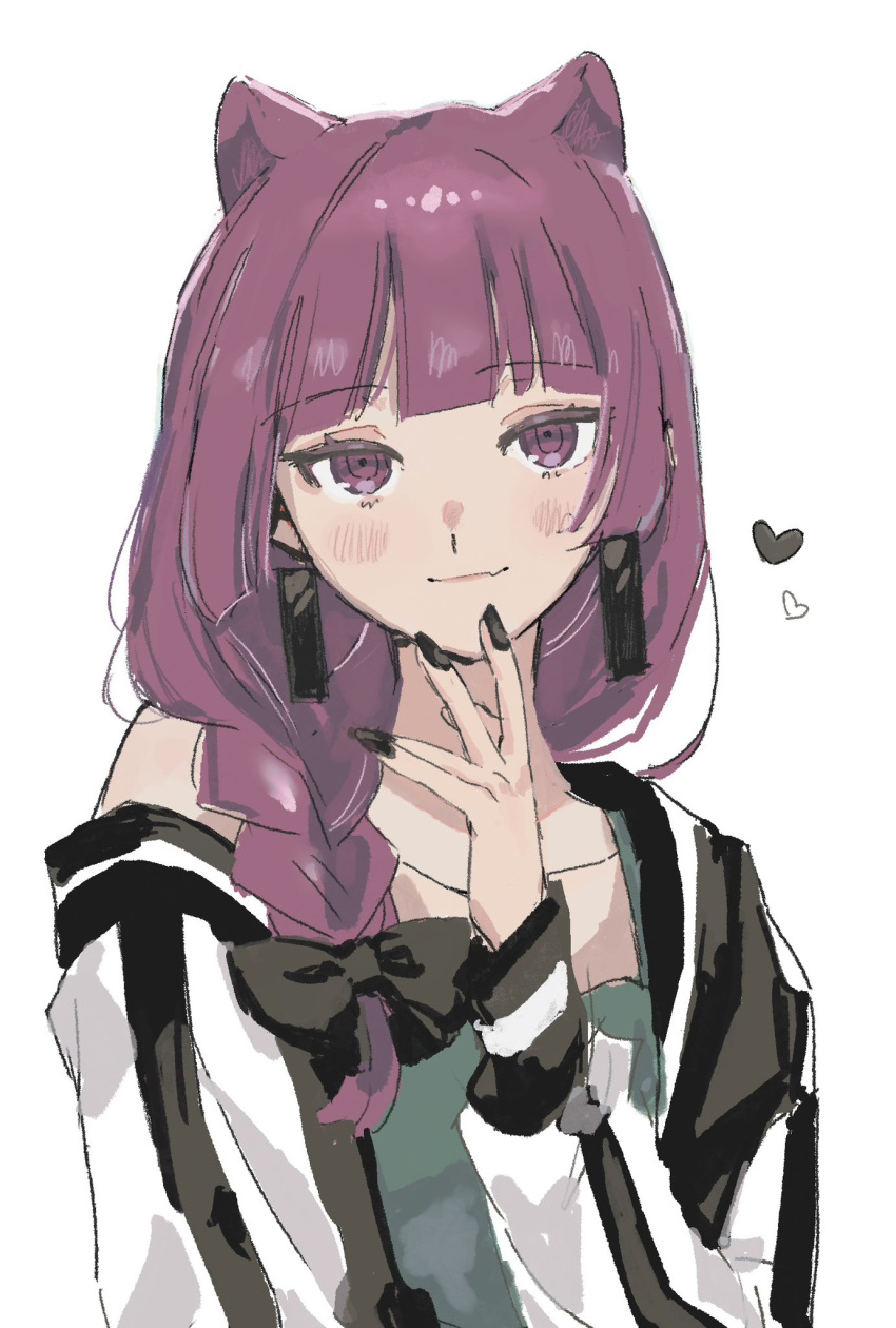 Safebooru - 1girl animal ears black bow black nails blunt bangs blush ...